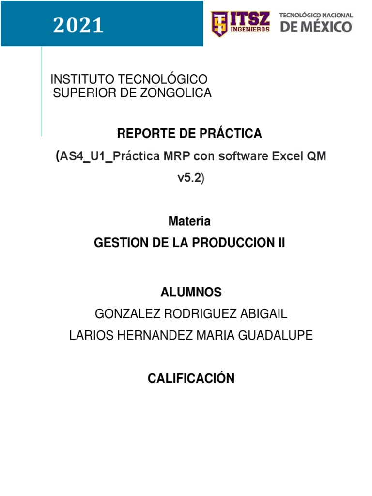 As4 - U1 - Practica MRP Con Software Excel QM v5.2 | PDF