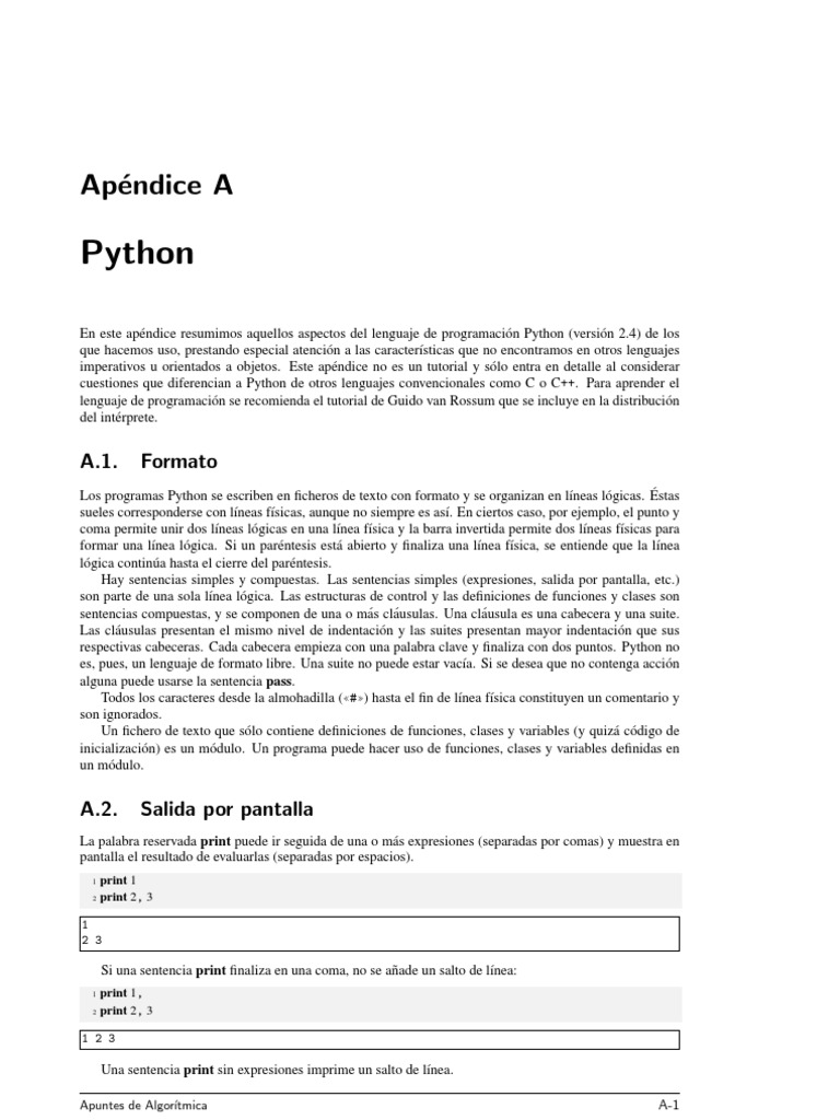 Apendice A Python | PDF | Objeto (informática) | Python (lenguaje de programación)