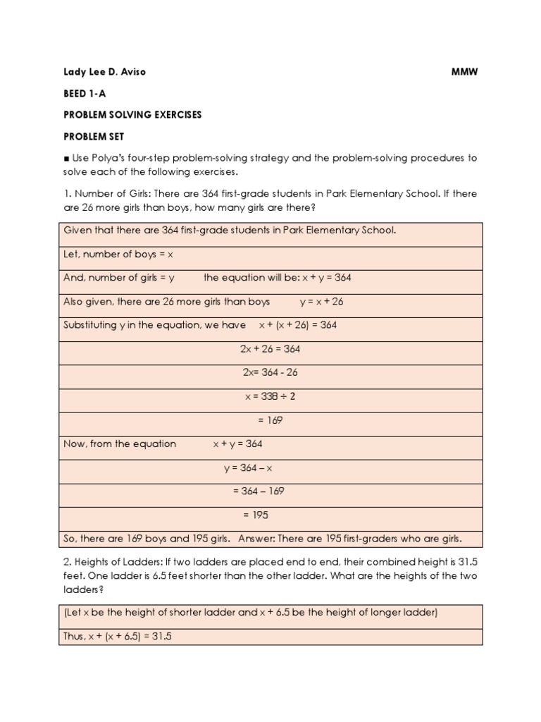 Problem Solving Exercises in MMW | PDF | Mathematical Concepts | Equations