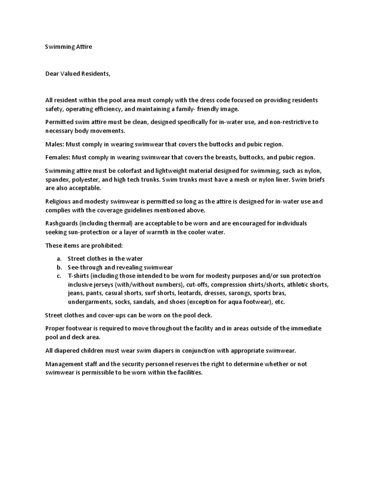 Pool Dress Code | PDF