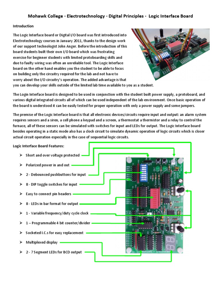 Mohawk College Logic Interface Board Guide | PDF | Electronic Circuits ...