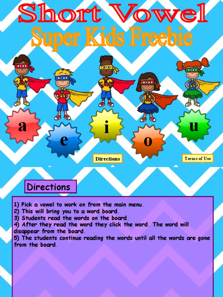 Free Super Kids Short Vowel PowerPoint Game | PDF