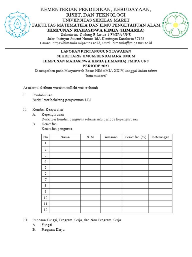 Format LPJ Departemen | PDF