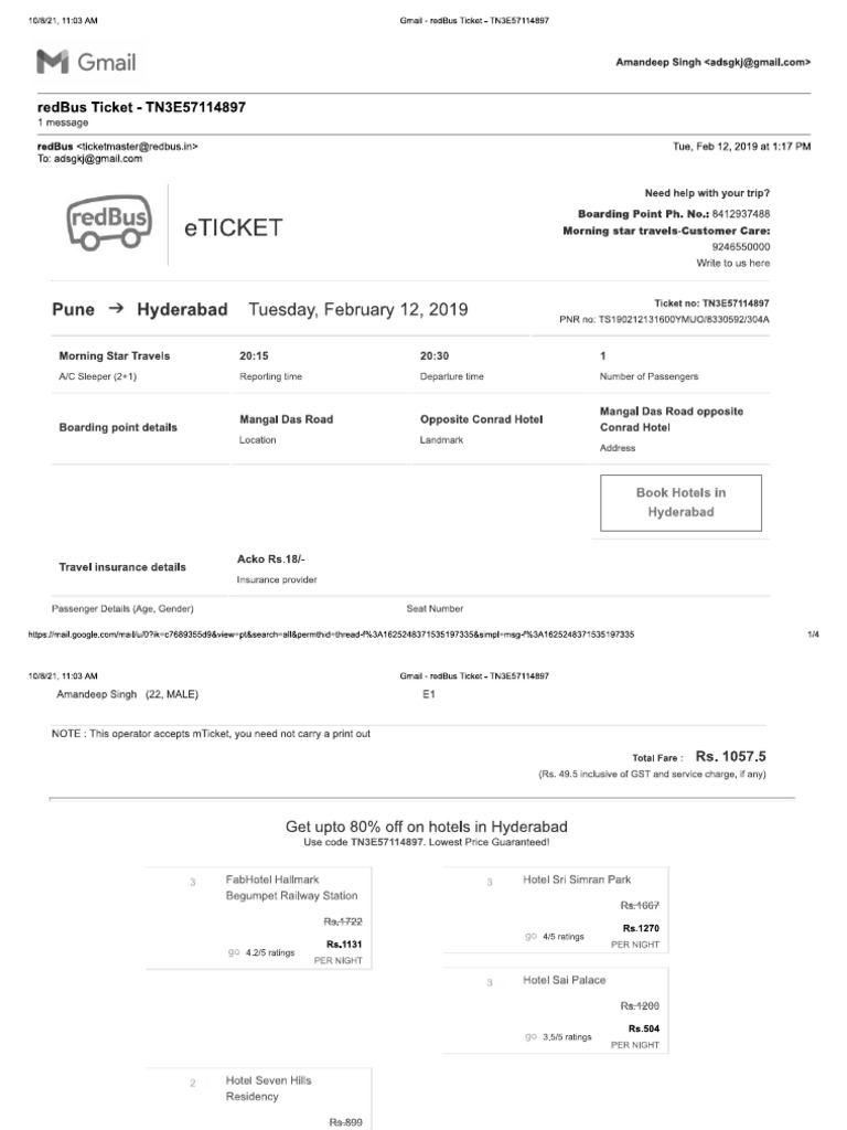 Redbus Ticket | PDF