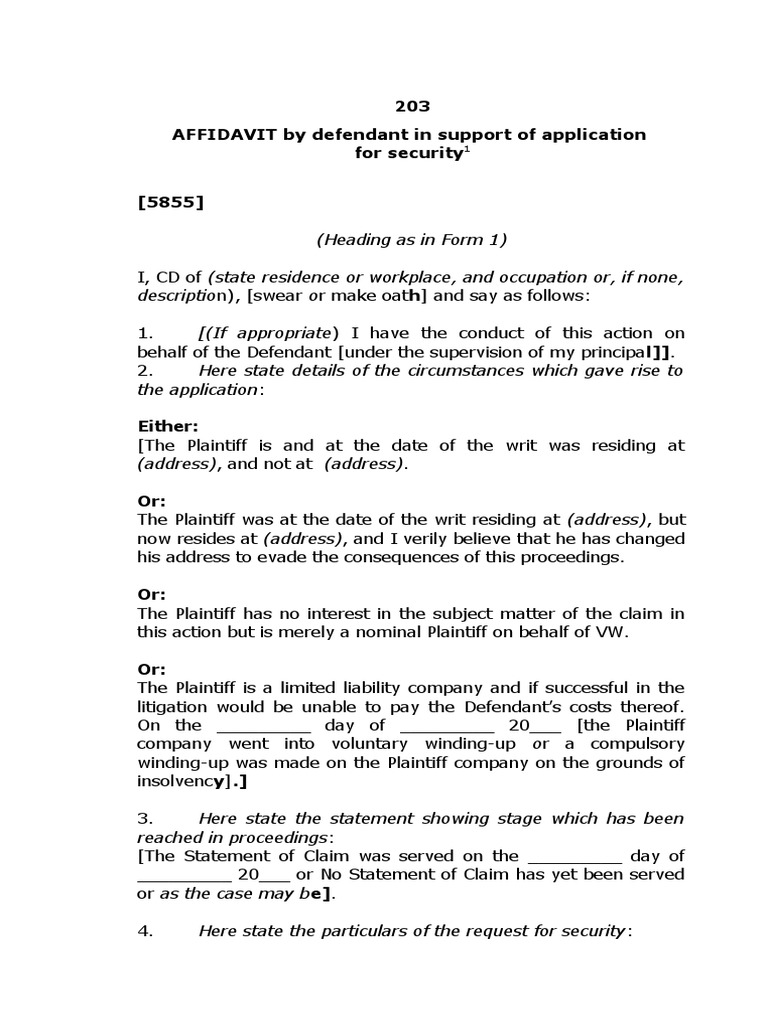 AFFIDAVIT by Defendant in Support of Application For Security | PDF | Liquidation | Affidavit