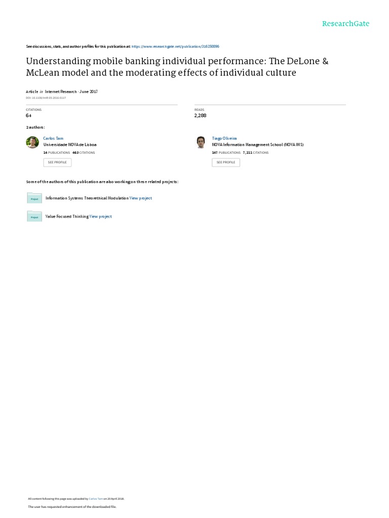 Understanding Mobile Banking Individual Performance: The Delone ...