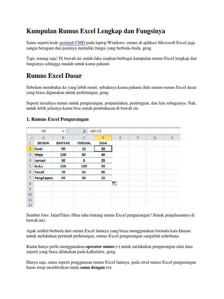 Kumpulan Rumus Excel | PDF
