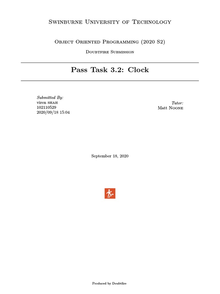 Pass Task 3.2: Clock: Swinburne University of Technology | PDF | Object Oriented Programming ...
