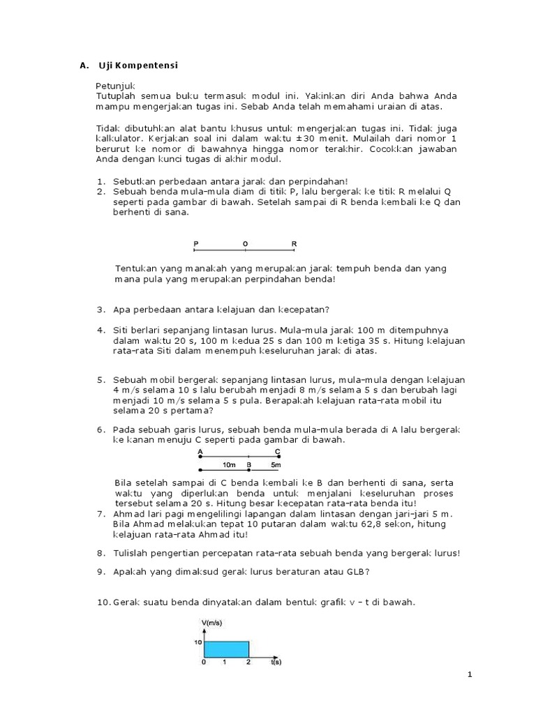 Tugas Uji 1 Dan 2 Gerak Lurus | PDF