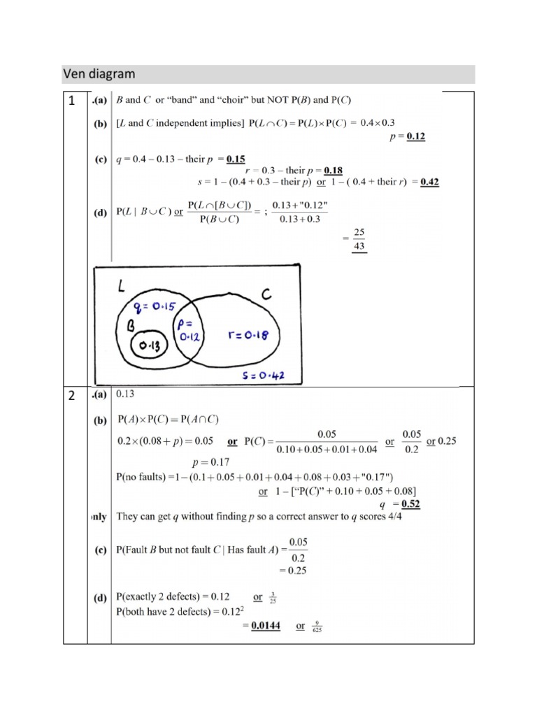 S1 Probability Worksheet Solutions | PDF