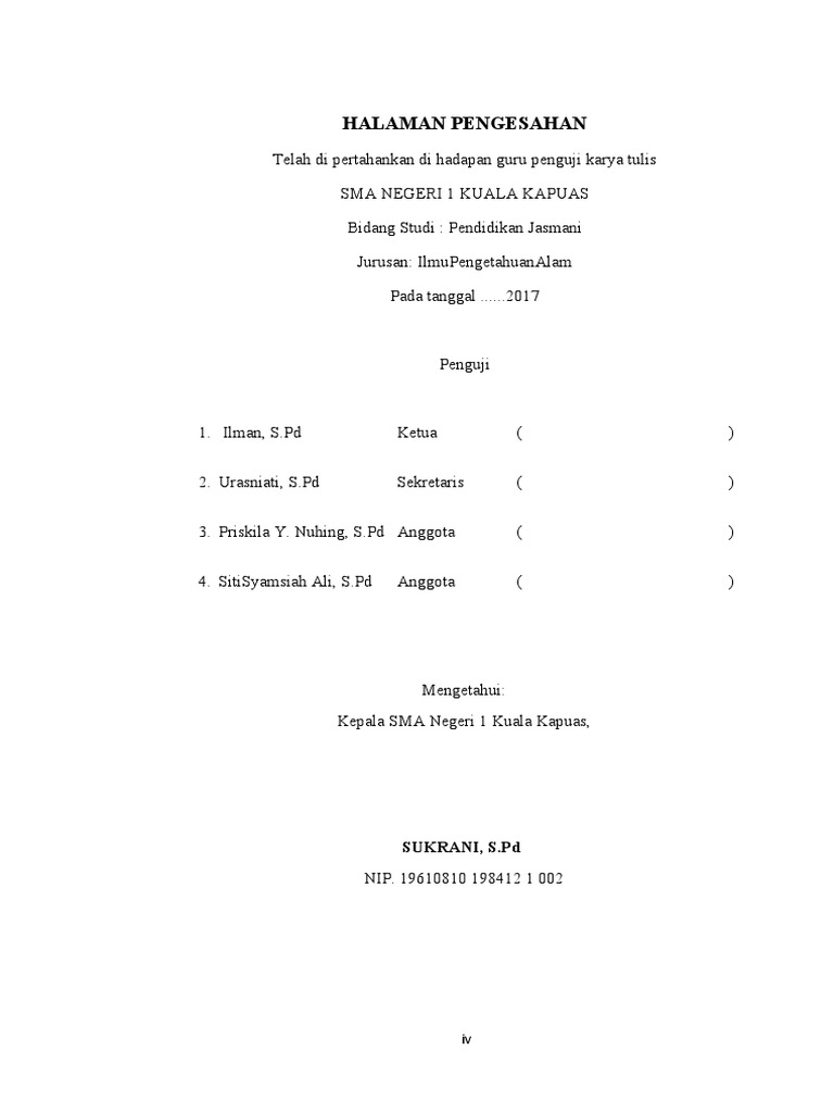 Halaman Pengesahan Karya Tulis SMA | PDF