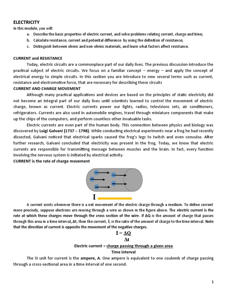 Electricity: Current and Resistance | PDF | Electric Charge ...