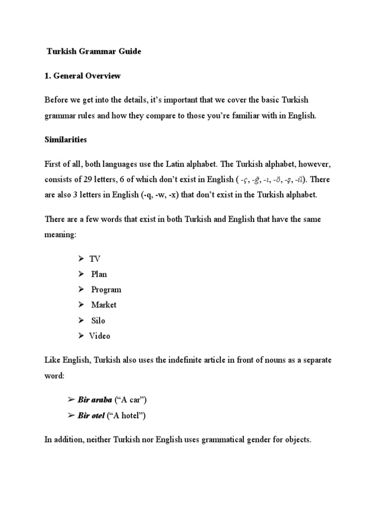 Essential Turkish Grammar Overview | PDF | English Language ...