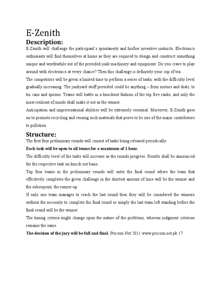 E-Zenith: Electronics Challenge Overview | PDF | Computers