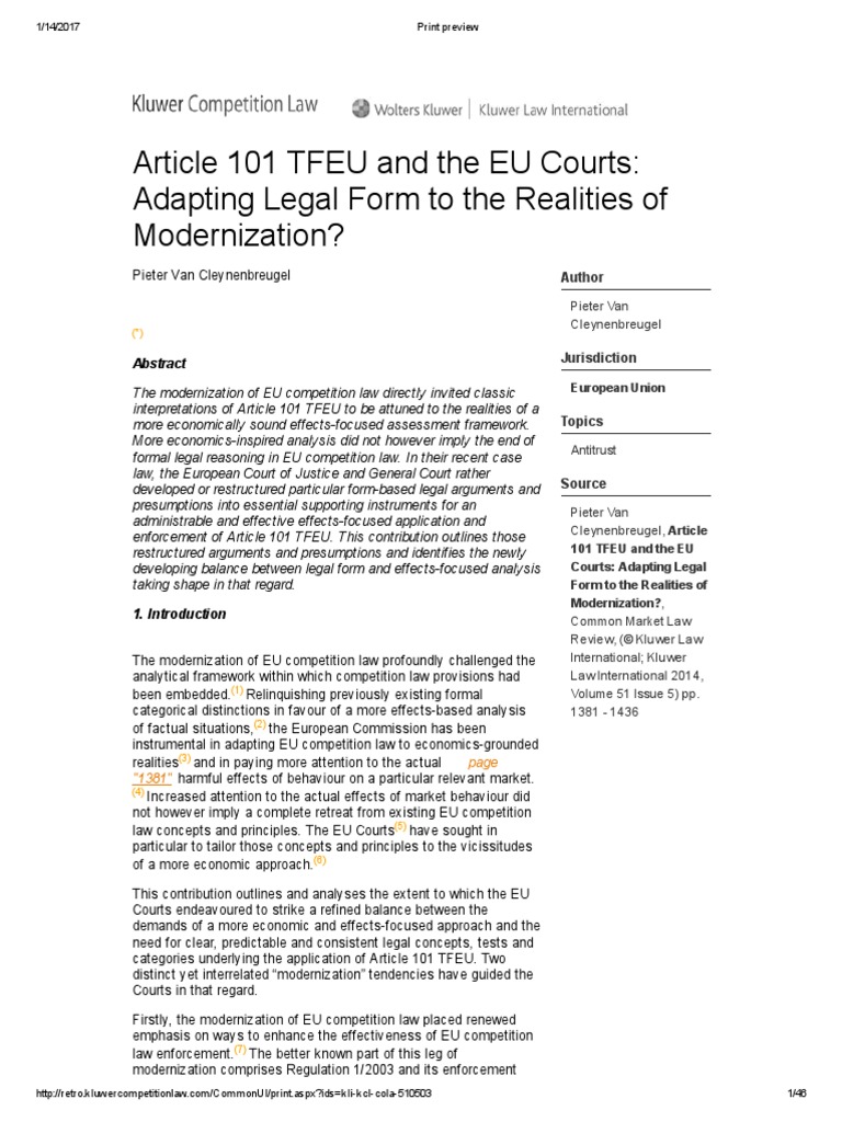 Article 101 TFEU and The EU Courts | PDF | Subsidiary | Competition Law