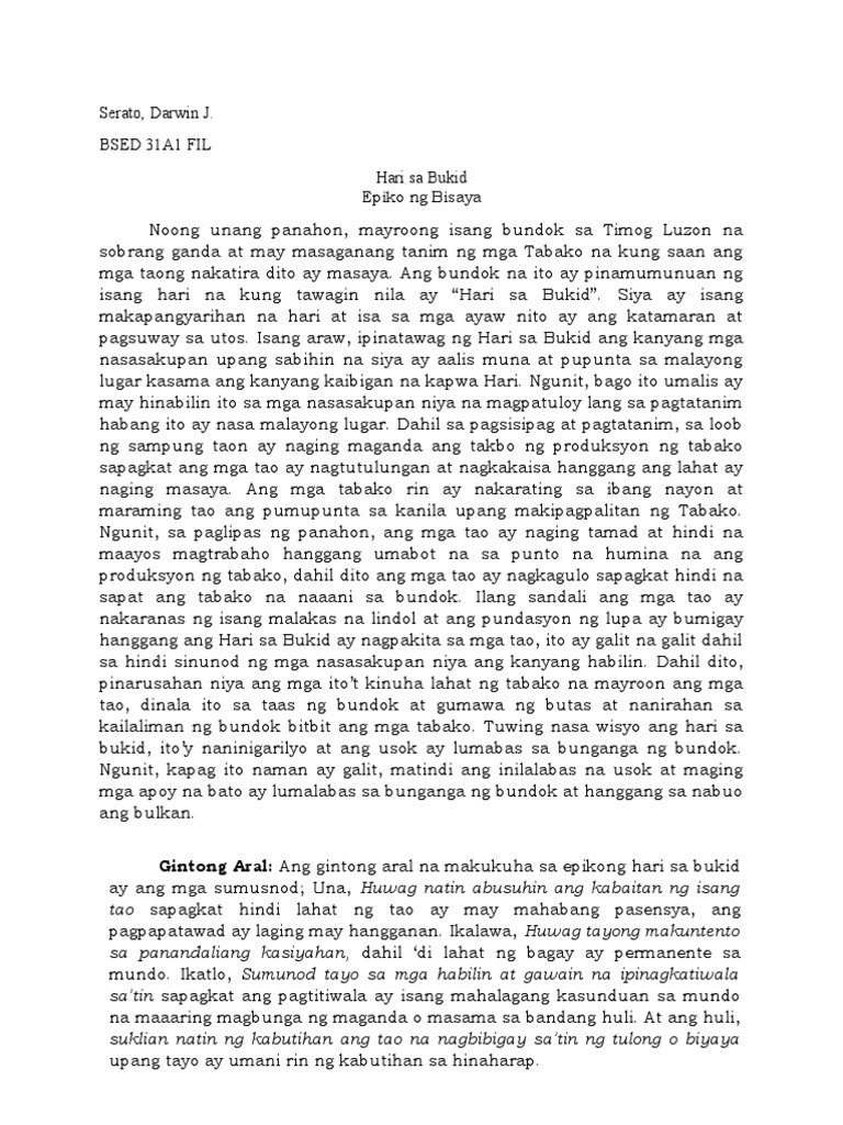 Serato - Bsed 31a1 - Buod Hari Sa Bukid | PDF