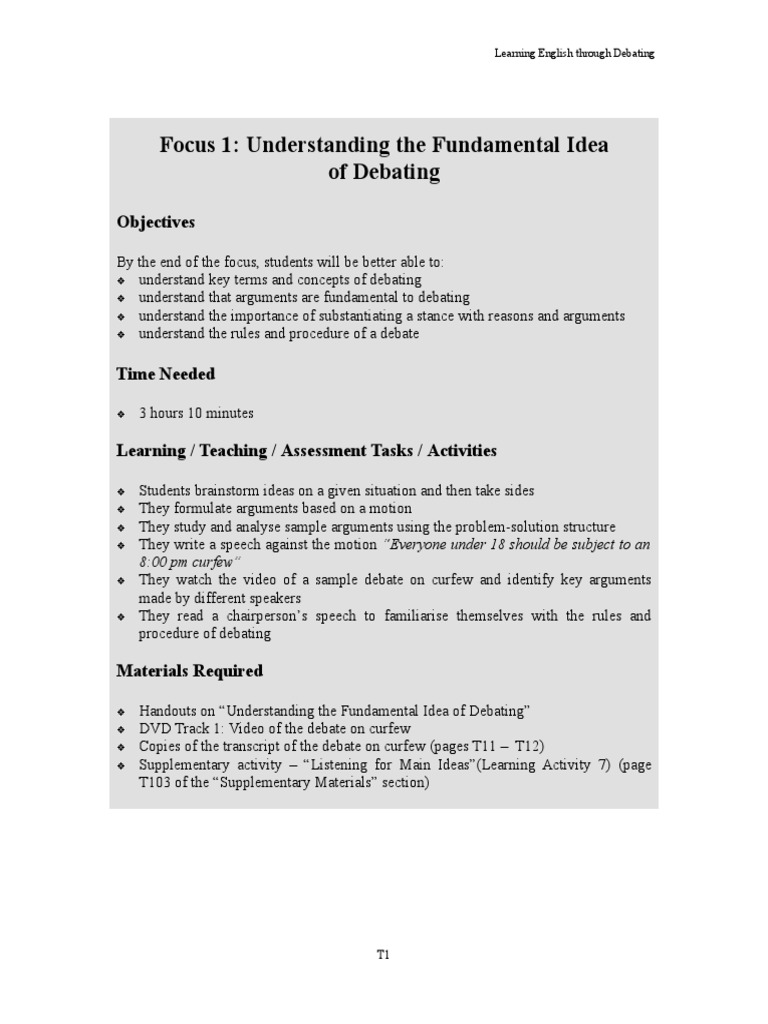 Focus 1 Teacher's Note | PDF | Adolescence | Reason