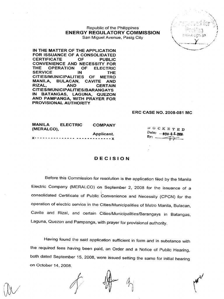 Decision ERC CaseNo.2008-081MC MERALCO | PDF