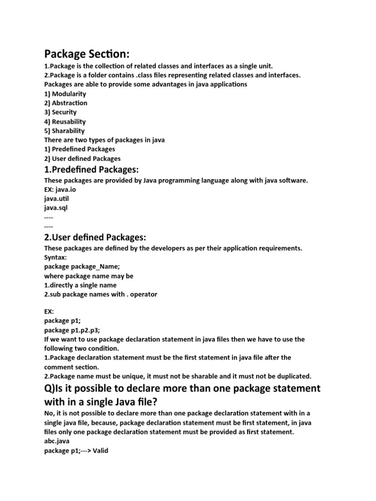Package Section:: 1.predefined Packages | PDF | Class (Computer ...