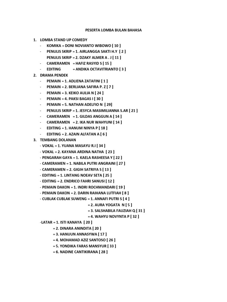 Peserta Lomba Bulan Bahasa | PDF