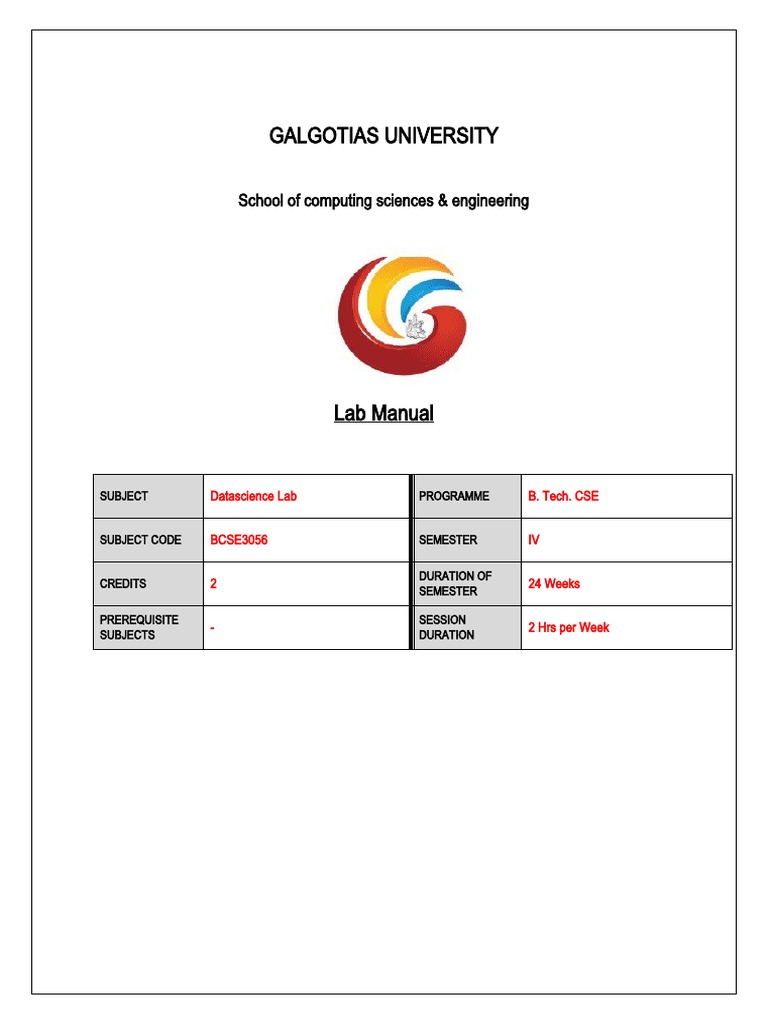 Galgotias University Datascience Lab Manual | PDF | Mean | Mode ...