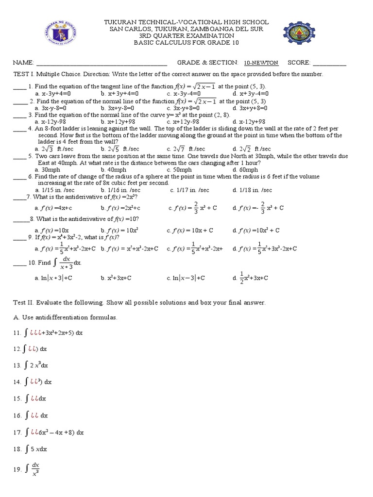 3rd Quarter Calculus | PDF | Differential Geometry | Mathematical Concepts
