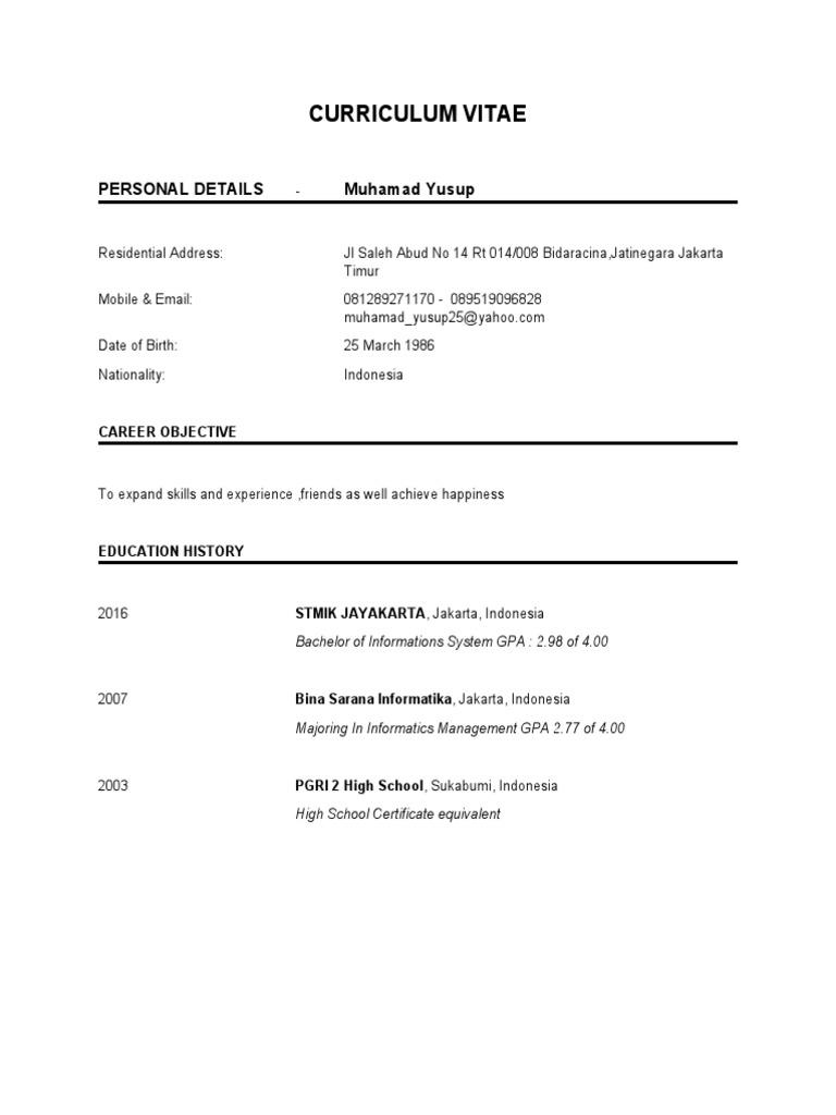 Curriculum Vitae: Personal Details Muhamad Yusup | PDF | Software | Microsoft