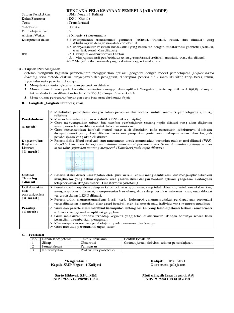 Rencana Pelaksanaan Pembelajaran (RPP) | PDF