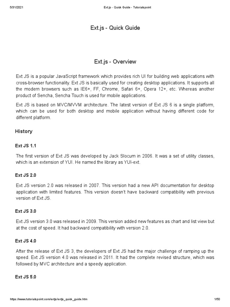 Ext - Js - Quick Guide - Tutorialspoint | PDF | Ext Js | Sencha Touch