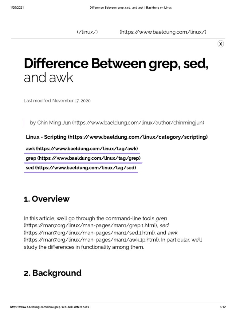 Difference Between Grep, Sed, and Awk - Baeldung On Linux | PDF | Computer Programming | Unix