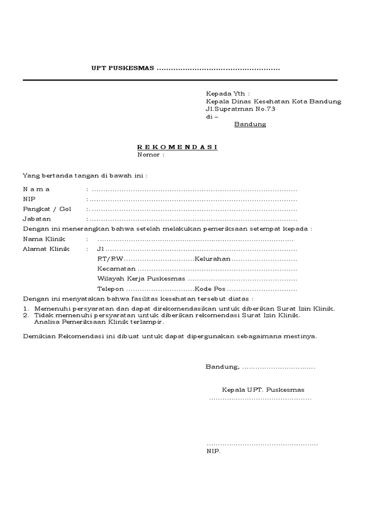 Form Rekomendasi Klinik Pratama | PDF