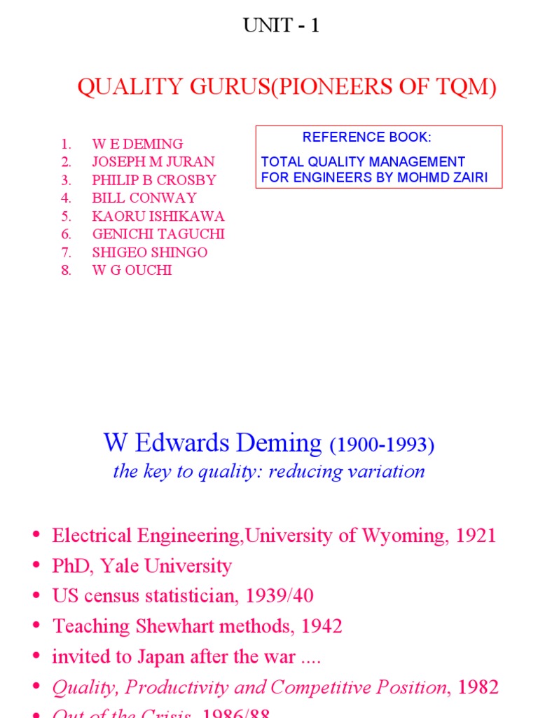 Quality Gurus (Pioneers of TQM) : Unit - 1 | PDF | Quality Management | Secondary Sector Of The ...