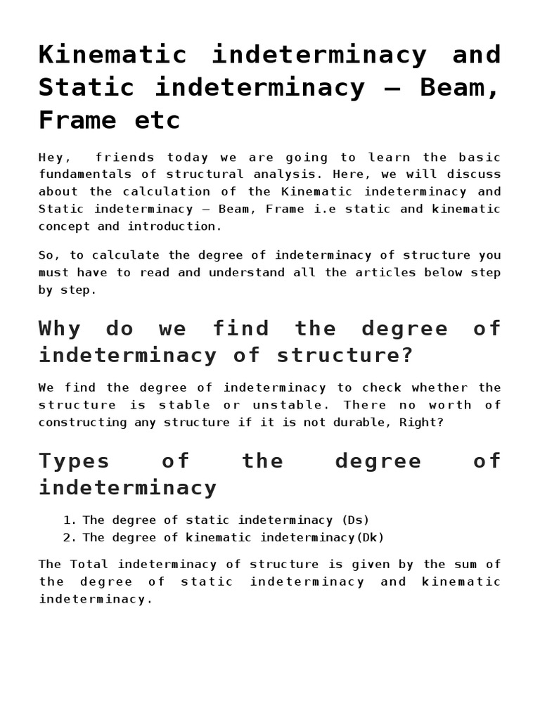 Kinematic Indeterminacy and Static Indeterminacy - Beam, Frame Etc | PDF | Kinematics ...