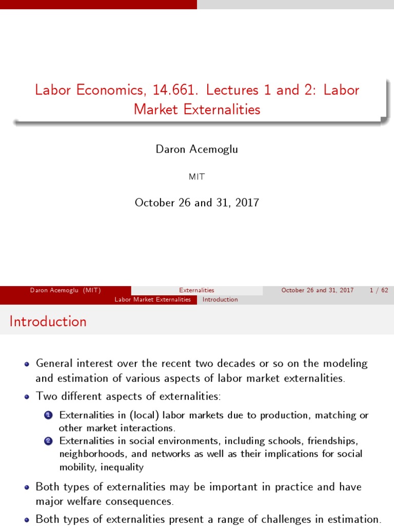 MIT 14.661 (FALL 2017) Labor Market Externalities by Daron Acemoglu | PDF | Labour Economics ...