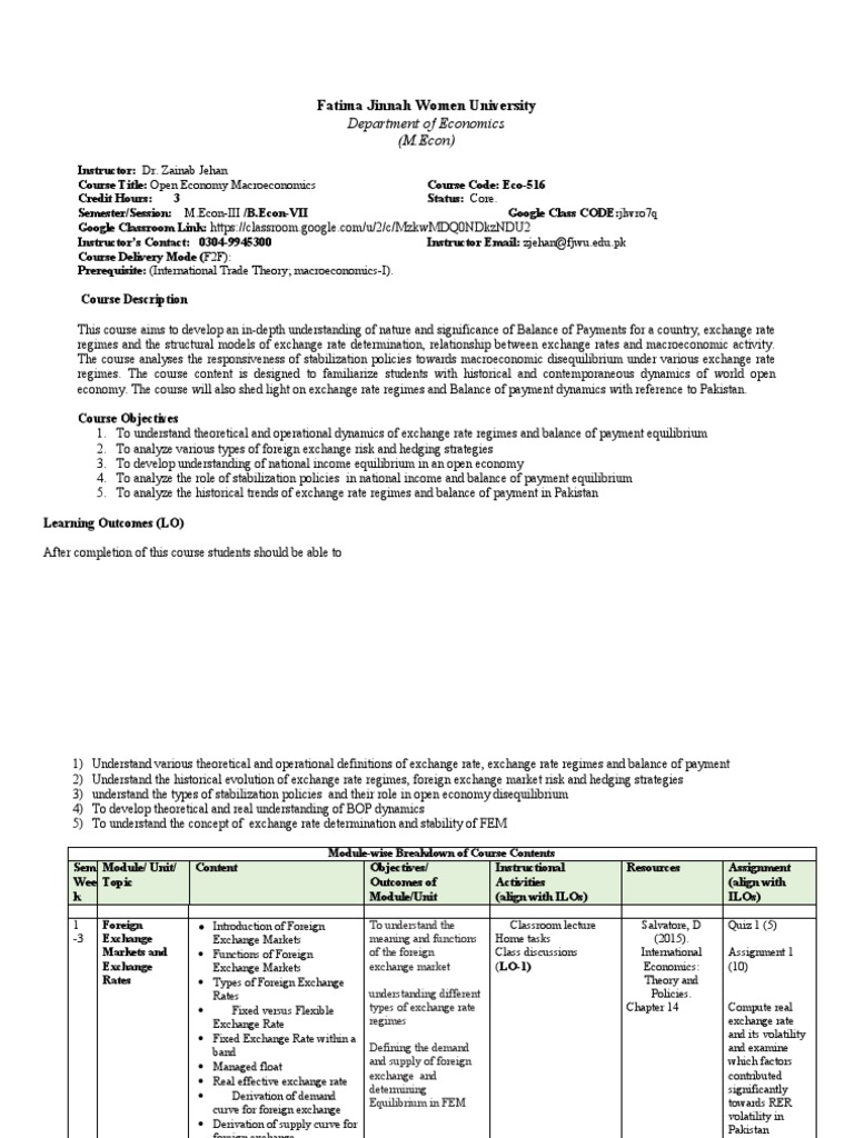 13-9-2021 - Course Outline International Economics II | PDF | Exchange ...