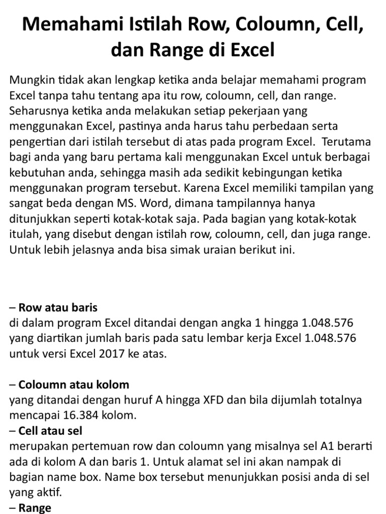 Pengertian Row Coloum Cell DLL | PDF
