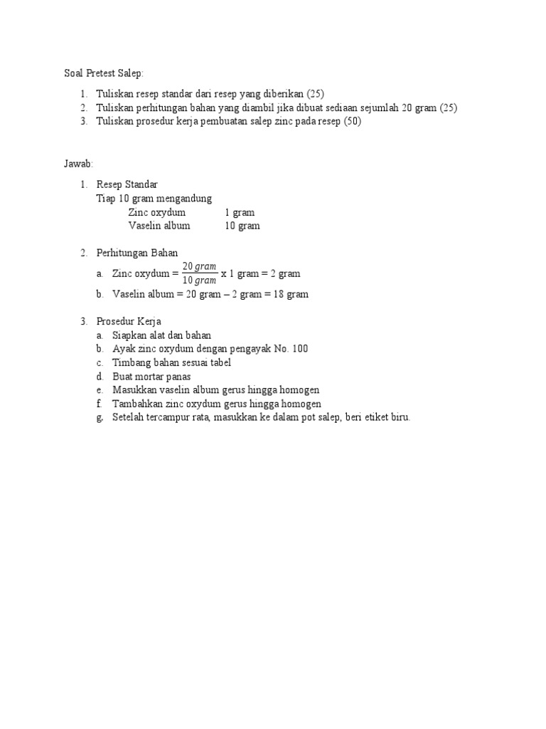 Prosedur dan Resep Salep Zinc | PDF