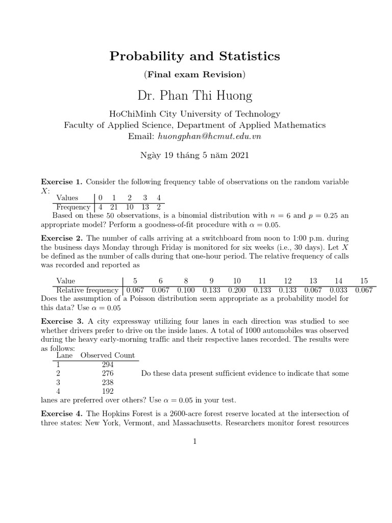 Probability and Statistics: (Final Exam Revision) | PDF | Wafer ...