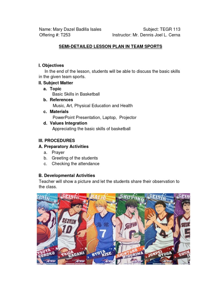 Lesson Plan: Basic Basketball Skills | PDF | Sports & Recreation