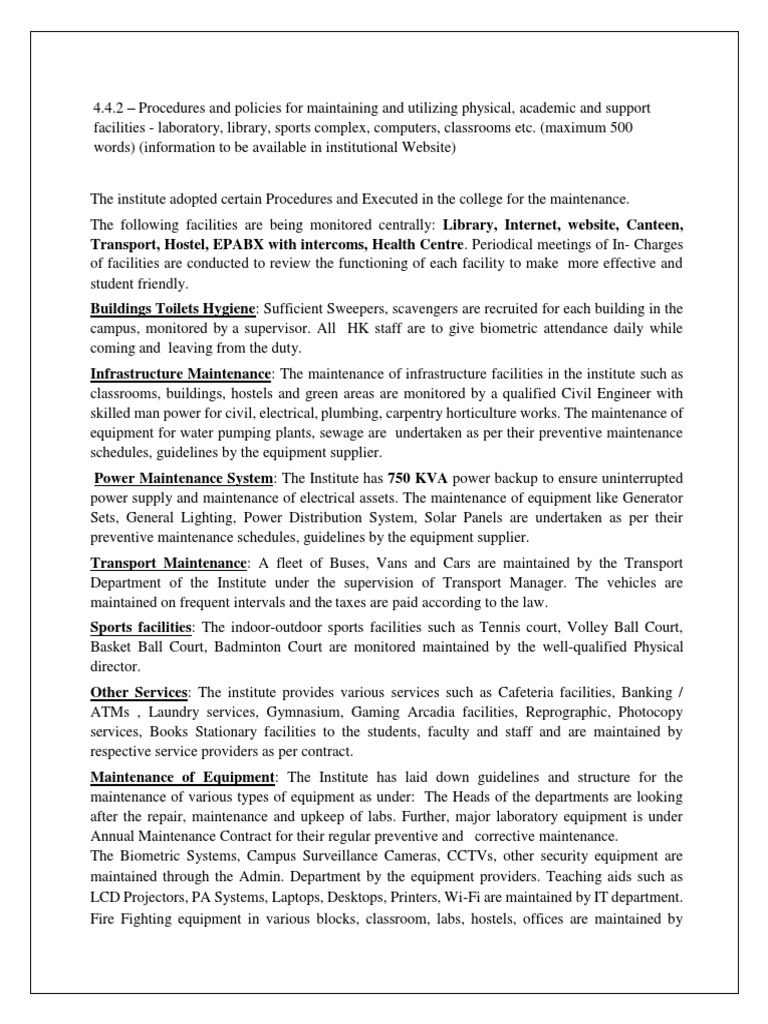 Procedures and Policies Physical Facilities | PDF | Infrastructure ...