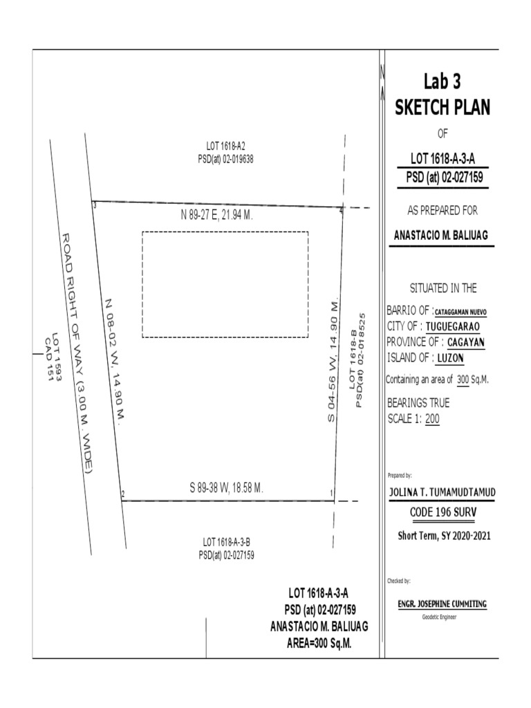 Lab 3 Sketch Plan: Road Right of Way (3.00 M. Wide) | PDF
