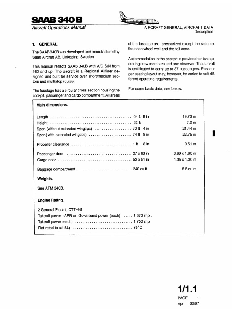 Saab 340B-Aircraft General | PDF