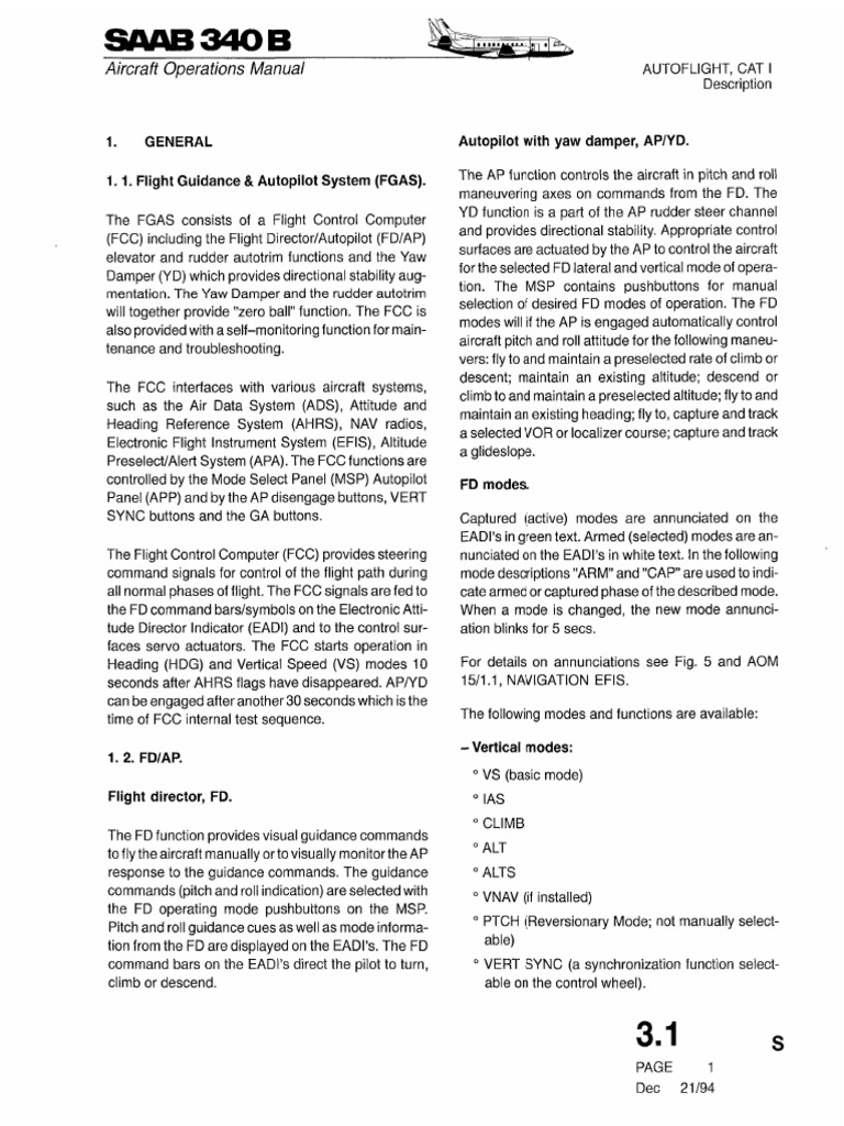 Saab 340B Autoflight | PDF