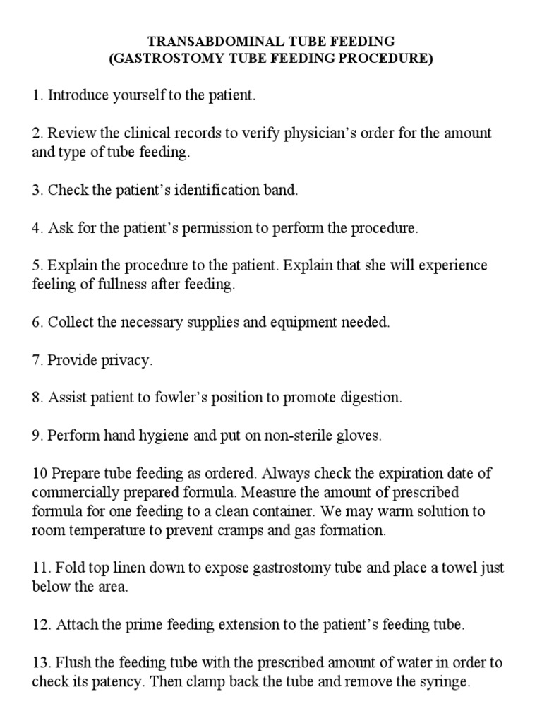 Gastrostomy Tube Feeding Procedure | PDF | Wellness