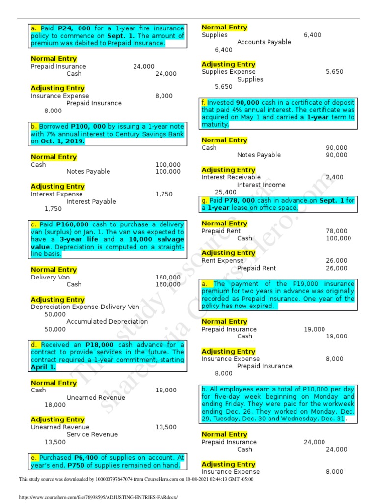 Adjusting Entries for Insurance and Expenses | PDF | Interest | Insurance