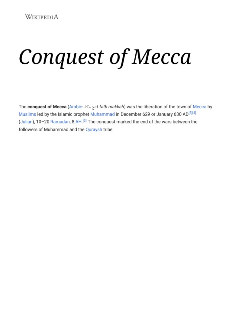 Conquest of Mecca - Wikipedia | PDF | Arabs | Abrahamic Religions