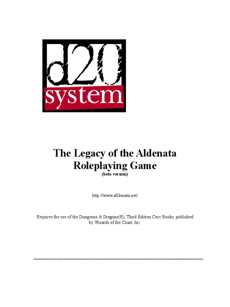 Legacy of The Aldenata RPG | PDF | D20 System | Gaming