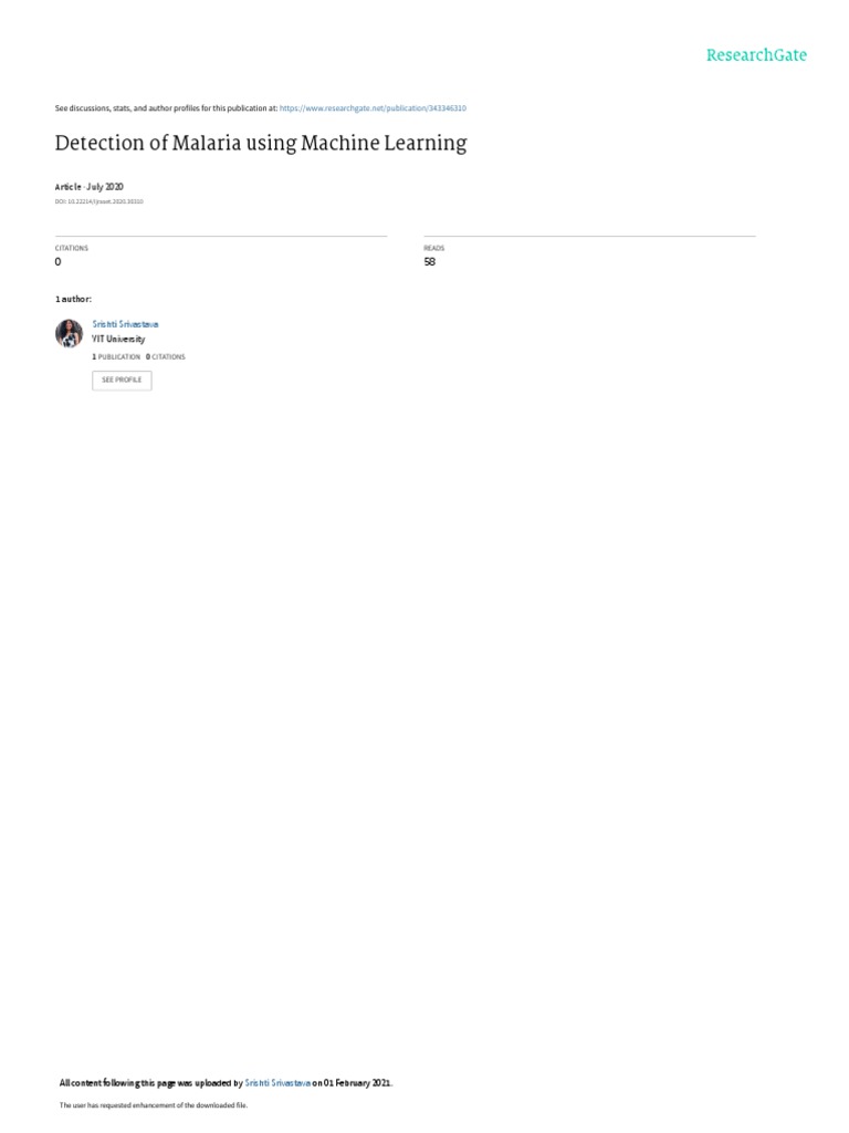 Detection of Malaria Using Machine Learning | PDF | Plasmodium ...
