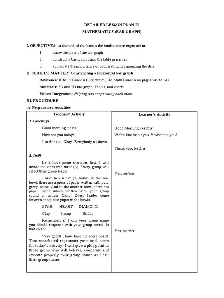 Detailed Lesson Plan in Mathematics 4 Ba | PDF | Lesson Plan