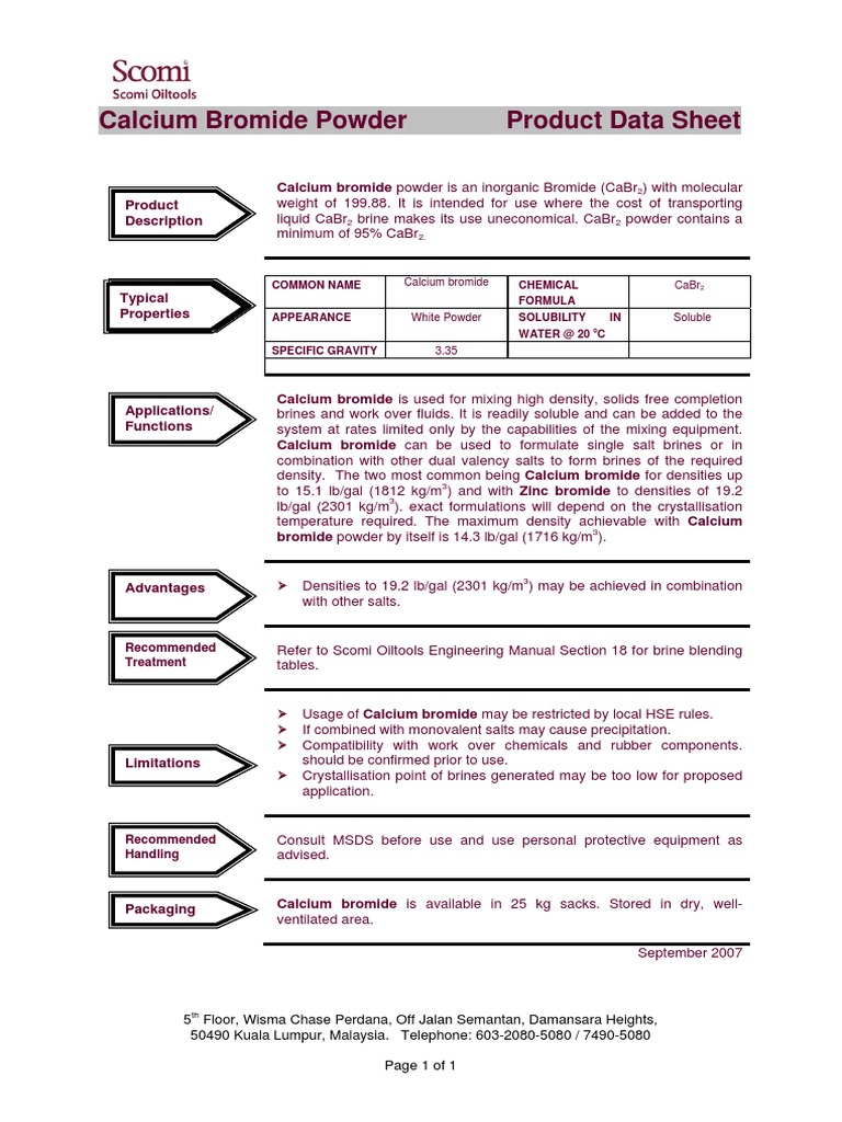 Calcium Bromide Powder | PDF | Solubility | Density